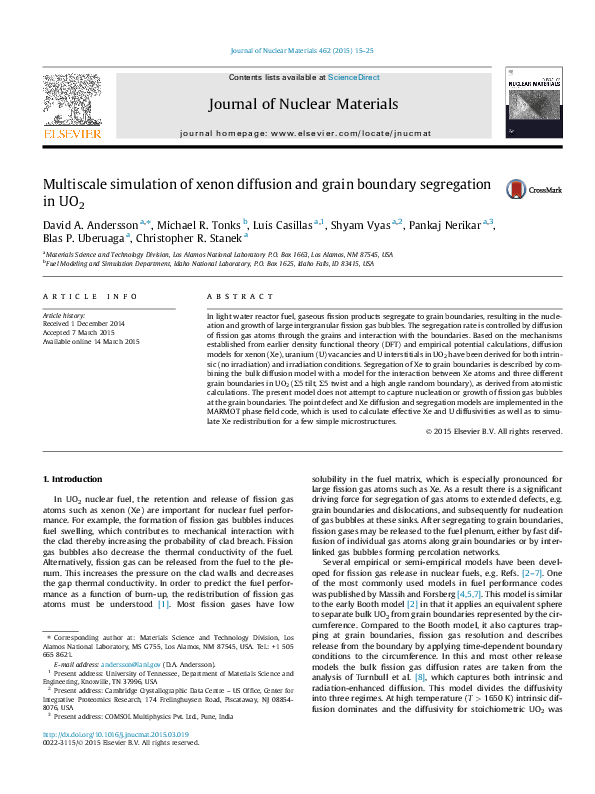 (PDF) Multiscale simulation of xenon diffusion and grain boundary ...