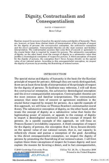 (PDF) Dignity, Contractualism and Consequentialism