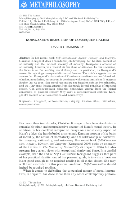 (PDF) Korsgaard's Argument Against Consequentialism