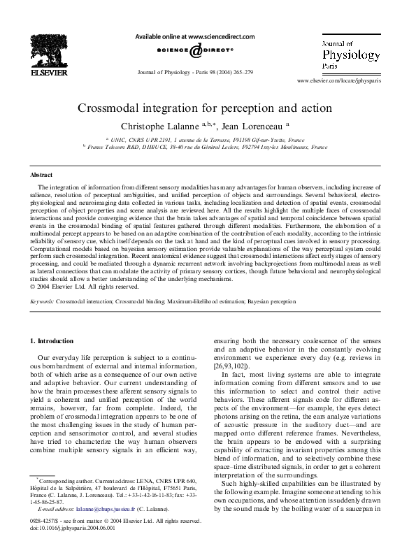 (PDF) Crossmodal integration for perception and action