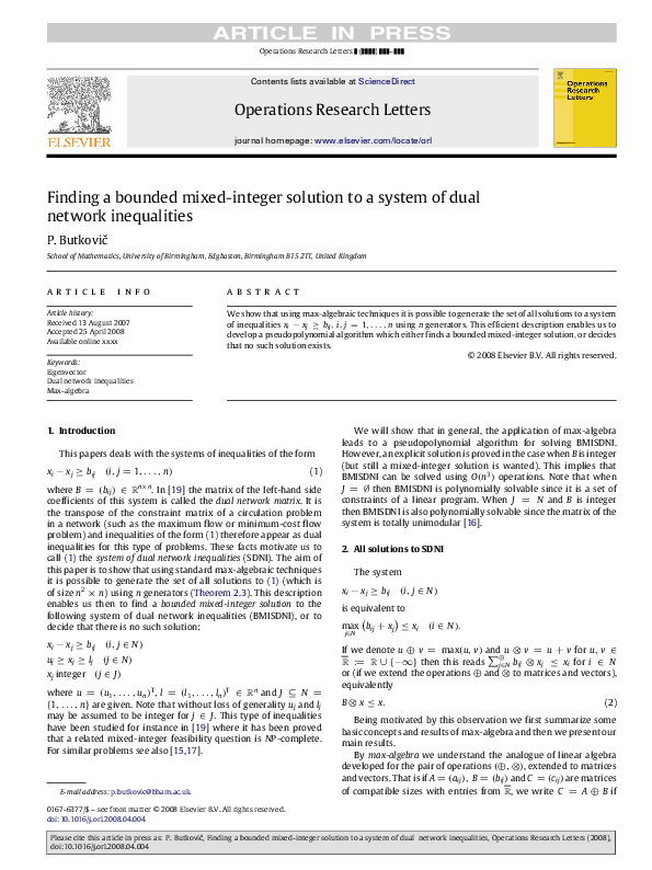 Pdf Finding A Bounded Mixed Integer Solution To A System Of Dual Inequalities