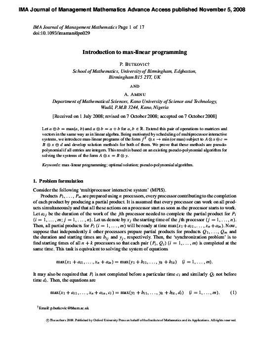 Pdf Max Linear Programming 4011