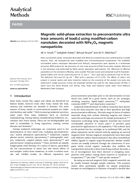 (PDF) Magnetic solid-phase extraction to preconcentrate trace amount of lead(II) using modified ...