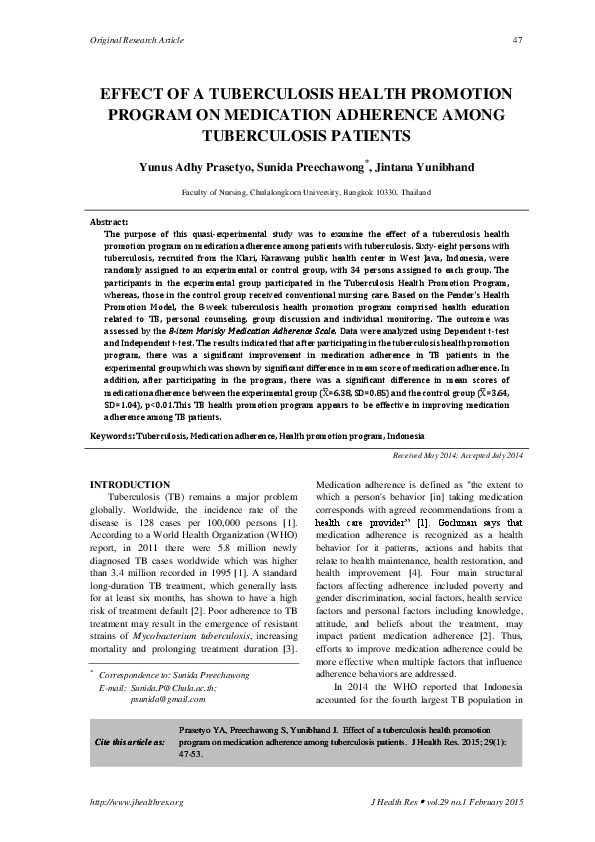 (PDF) EFFECT OF A TUBERCULOSIS HEALTH PROMOTION PROGRAM ON MEDICATION ...