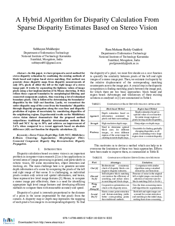 Pdf A Hybrid Algorithm For Disparity Calculation From Sparse Disparity Estimates Based On