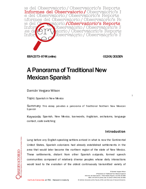 (PDF) 012-06/2015EN. A Panorama of Traditional New Mexican Spanish