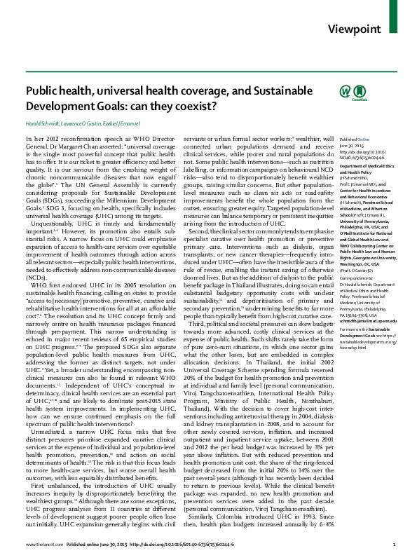 (PDF) Public health, universal health coverage, and Sustainable ...