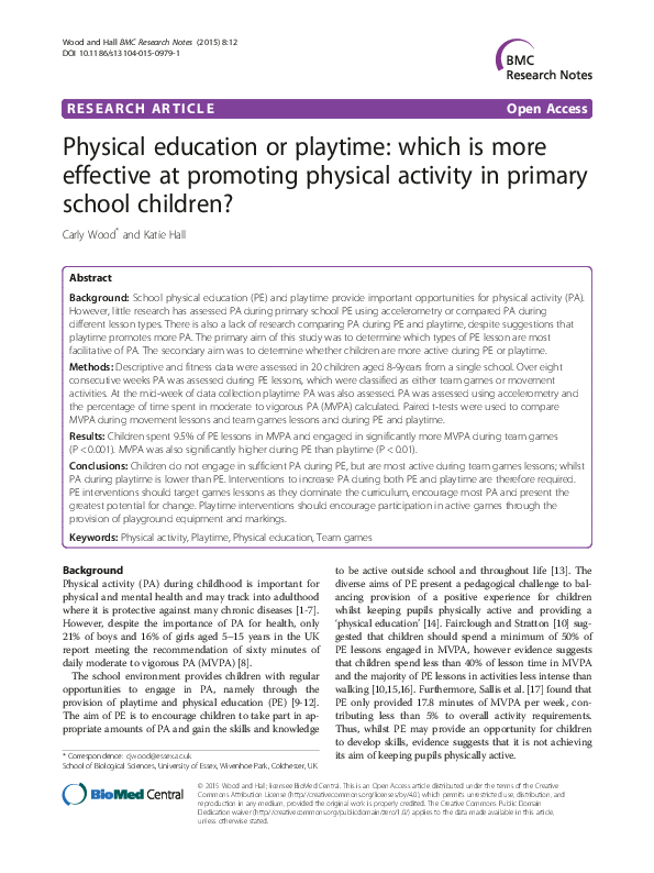 (PDF) Physical education or playtime: which is more effective at ...