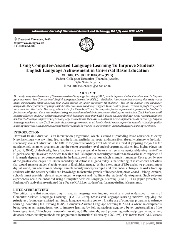 (PDF) Using Computer assisted Instruction To Improve English Language ...