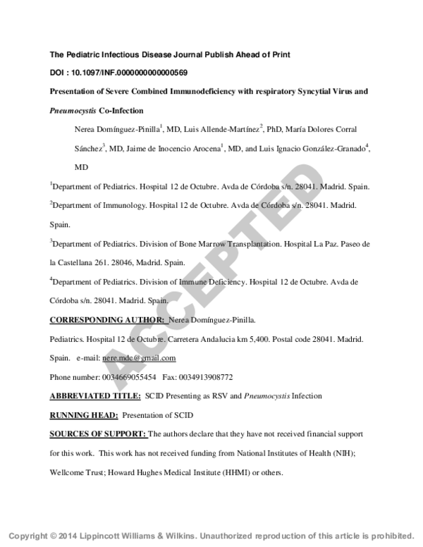 (PDF) Presentation of SCIDwith respiratory Syncytial Virus & PJ PIDJ 2014