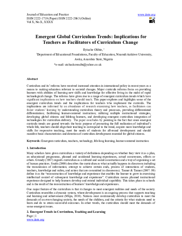(DOC) Emergent Global Curriculum Trends: Implications for Teachers as ...