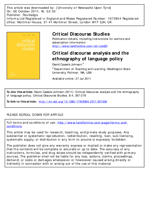 (PDF) Critical discourse analysis and the ethnography of language policy