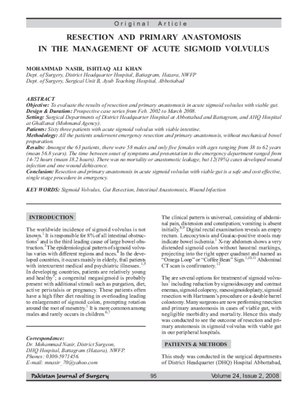 (PDF) RESECTION AND PRIMARY ANASTOMOSIS IN THE MANAGEMENT OF ACUTE ...