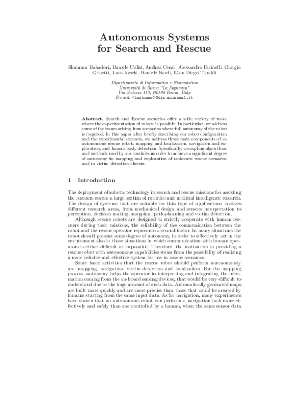 (PDF) Autonomous systems for search and rescue | Luca Iocchi and ...