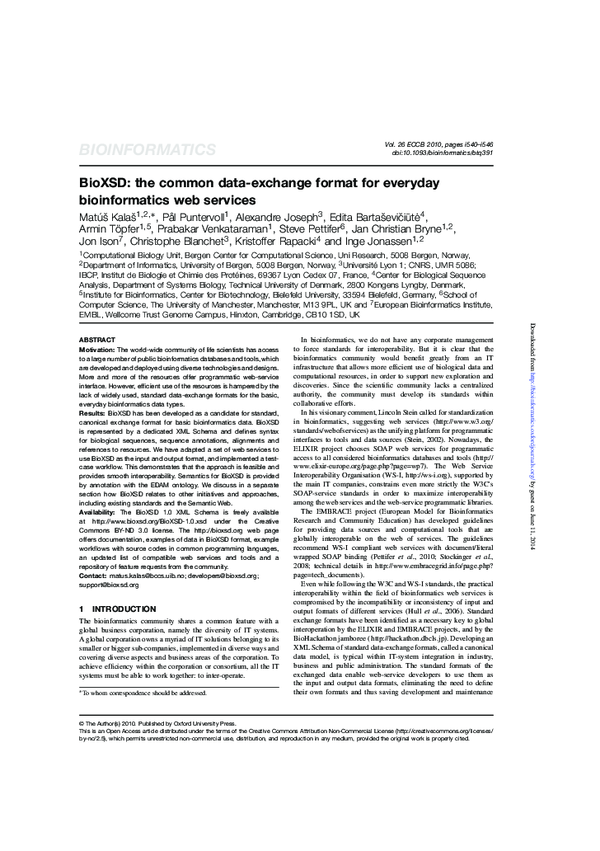 (PDF) BioXSD: the common data-exchange format for everyday bioinformatics web services