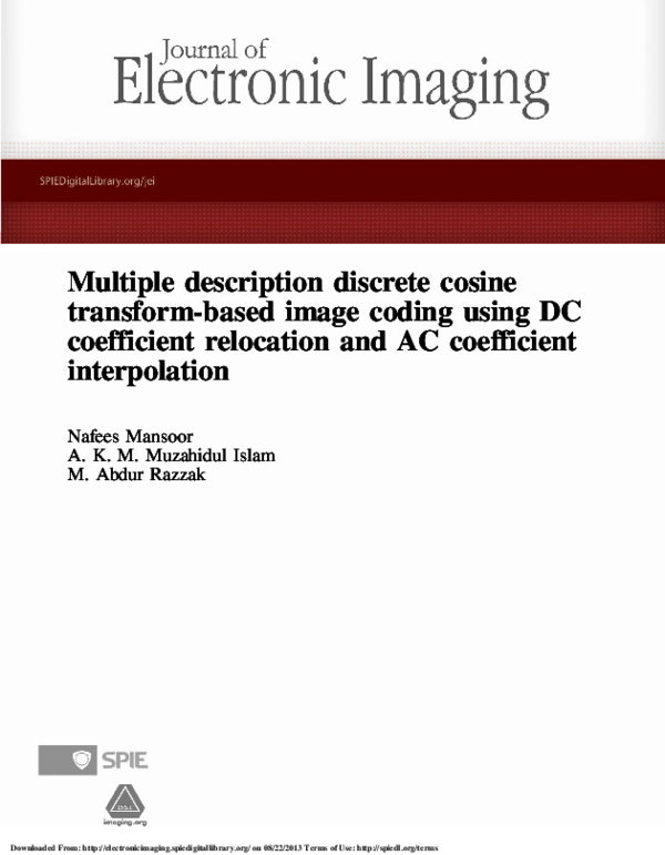Pdf Multiple Description Discrete Cosine Transform Based Image Coding