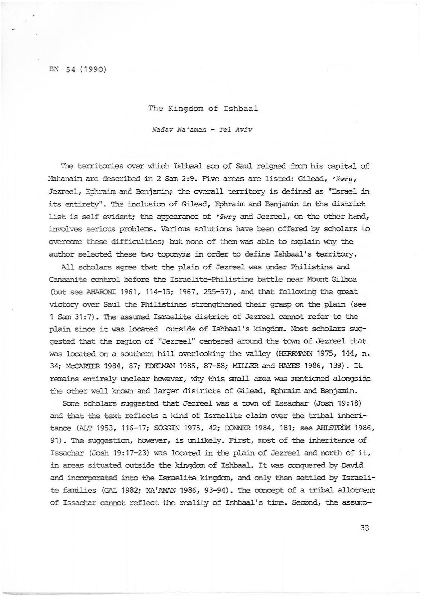 (PDF) The Kingdom of Ishbaal, Biblische Notizen 54 (1990), pp. 33-37