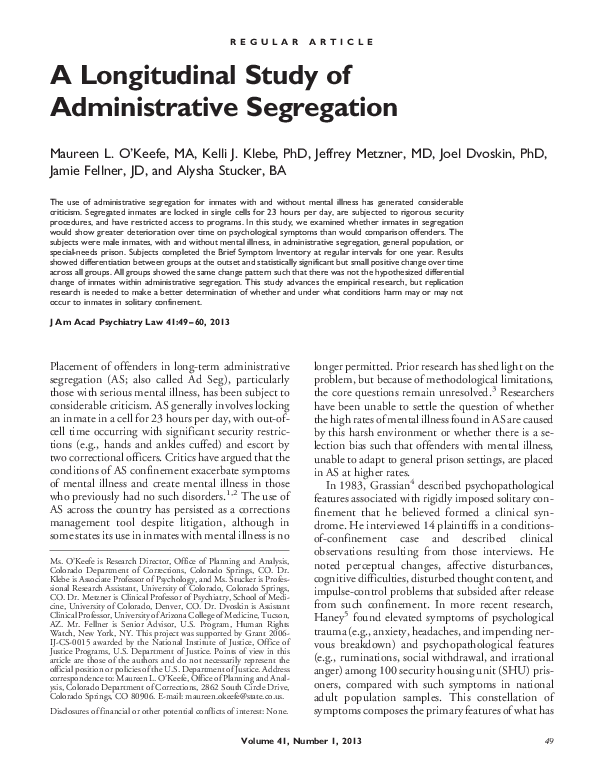 (PDF) A longitudinal study of administrative segregation