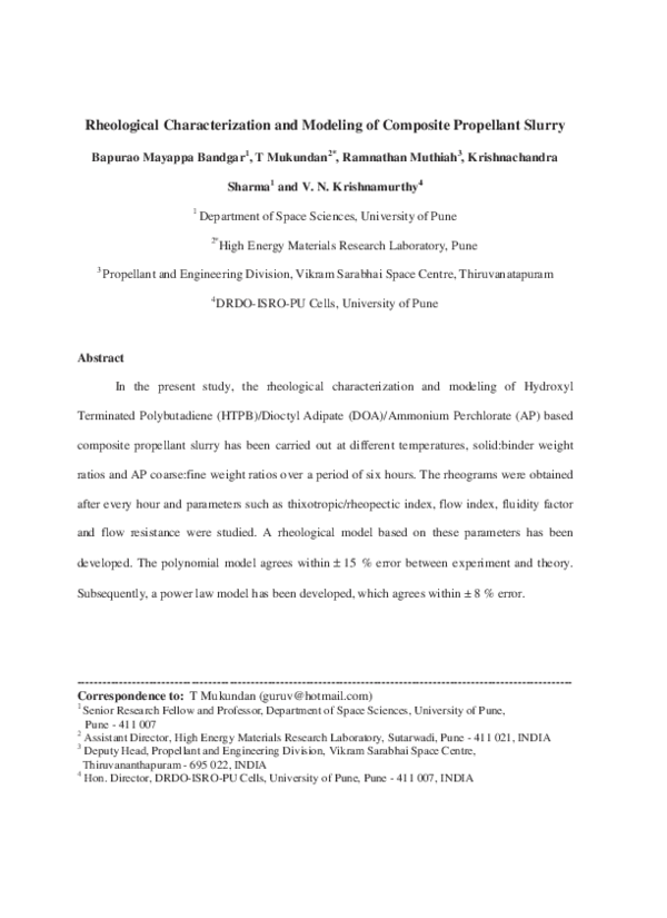 (PDF) Rheological Characterization and Modeling of Composite Propellant ...