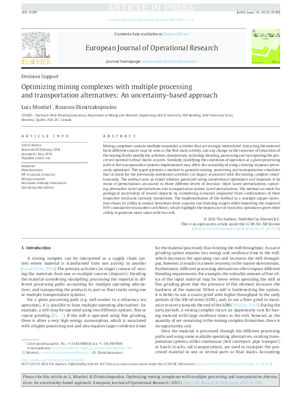 (PDF) Optimizing mining complexes with multiple processing and transportation alternatives: An ...