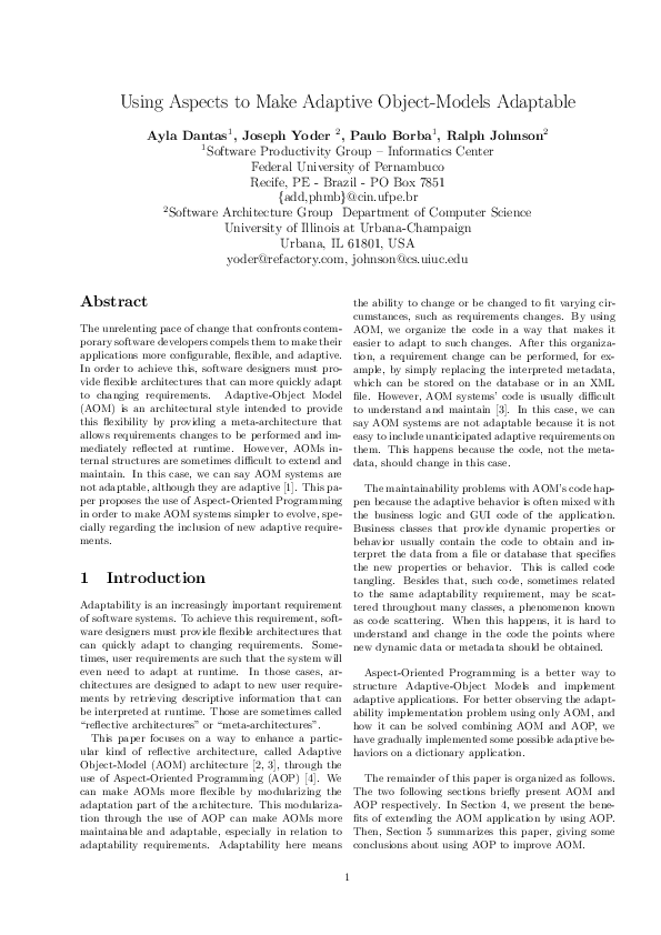 (PDF) Using Aspects to Make Adaptive Object-Models Adaptable