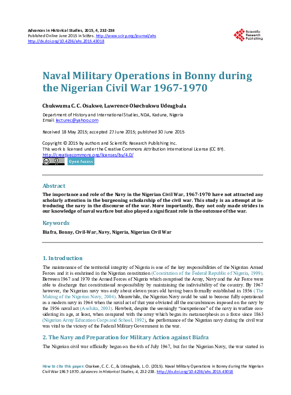 (PDF) Naval Military Operations in Bonny during the Nigerian Civil War 1967-1970