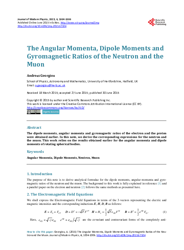(PDF) The Angular Momenta, Dipole Moments and Gyromagnetic Ratios of ...