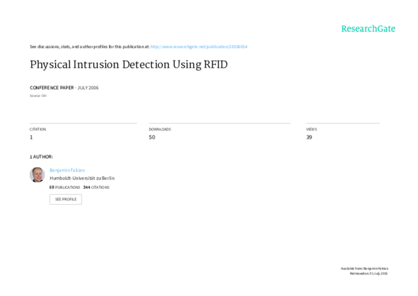 (PDF) Physical Intrusion Detection Using RFID