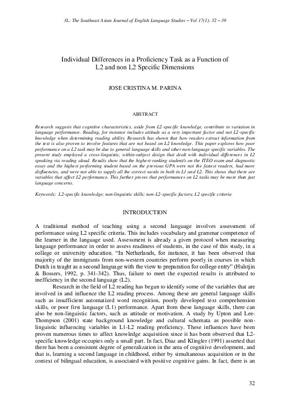 (PDF) Individual Differences in a Proficiency Task as a Function of L2 and non L2 Specific ...