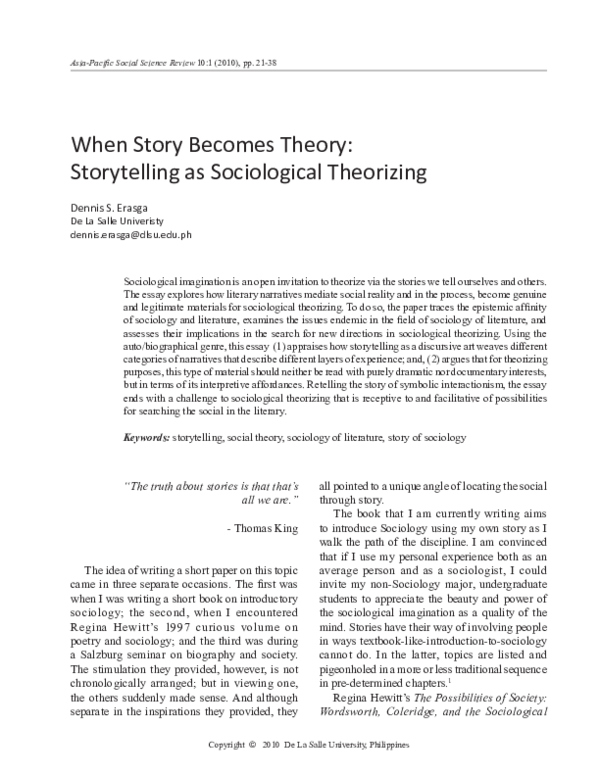 (PDF) When Story Becomes Theory: Storytelling as Sociological Theorizing