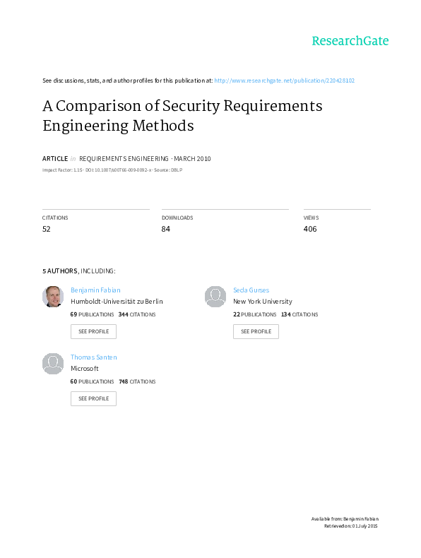 (PDF) A Comparison of Security Requirements Engineering Methods