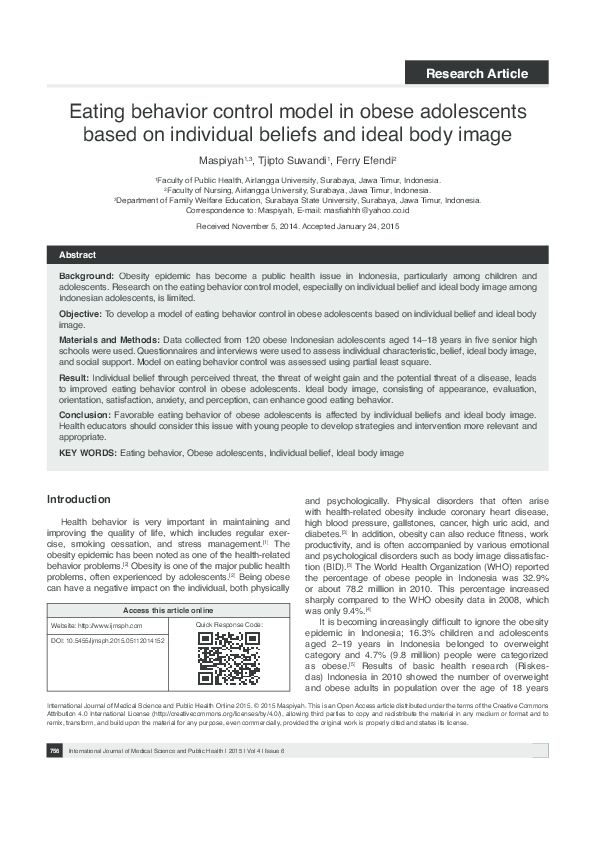 (PDF) Eating behavior control model in obese adolescents based on ...