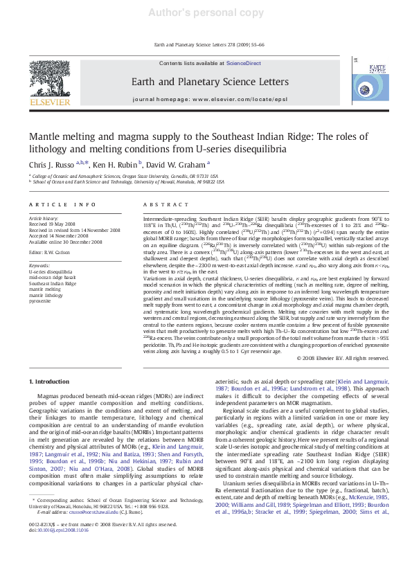 (PDF) Mantle melting and magma supply to the Southeast Indian Ridge ...