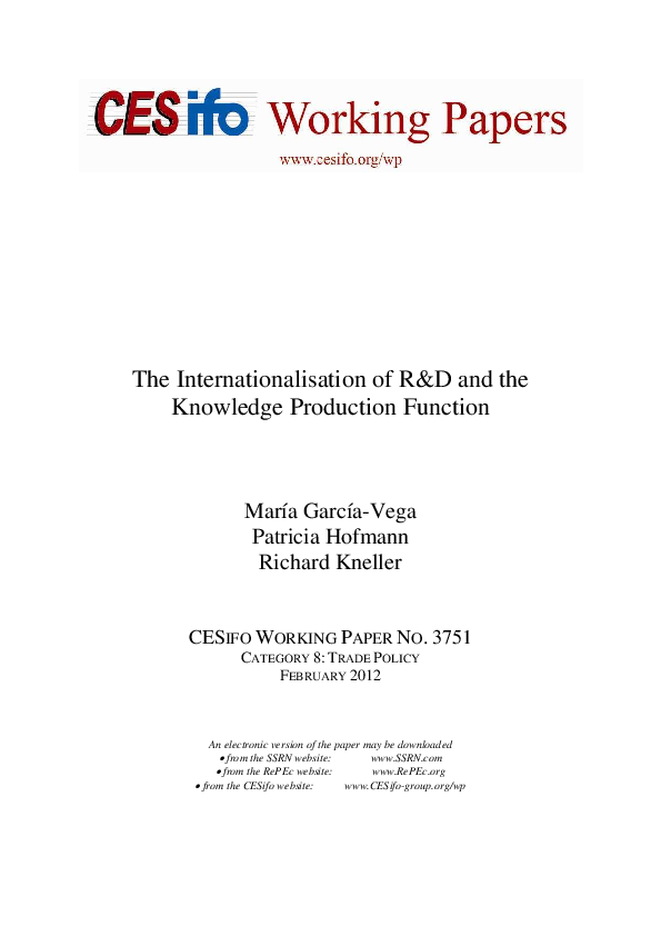(PDF) The Internationalisation of R&D and the Knowledge Production Function