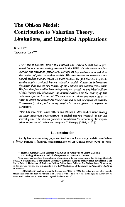 (PDF) The Ohlson Model: Contribution to Valuation Theory, Limitations ...