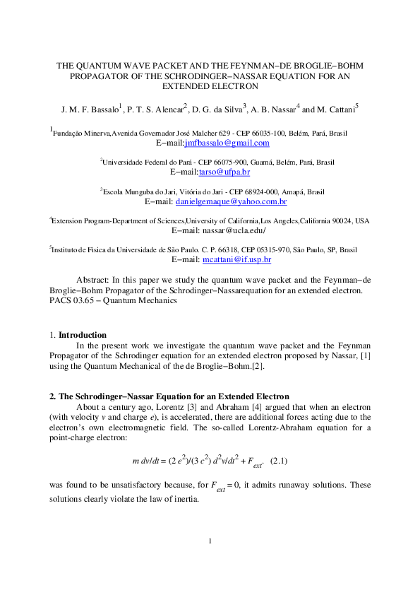 (PDF) The Quantum Wave packet and the Feynman-De Broglie-Bohm propagator of the Schrodinger ...