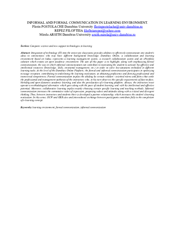 (DOC) INFORMAL AND FORMAL COMMUNICATION IN LEARNING ENVIRONMENT