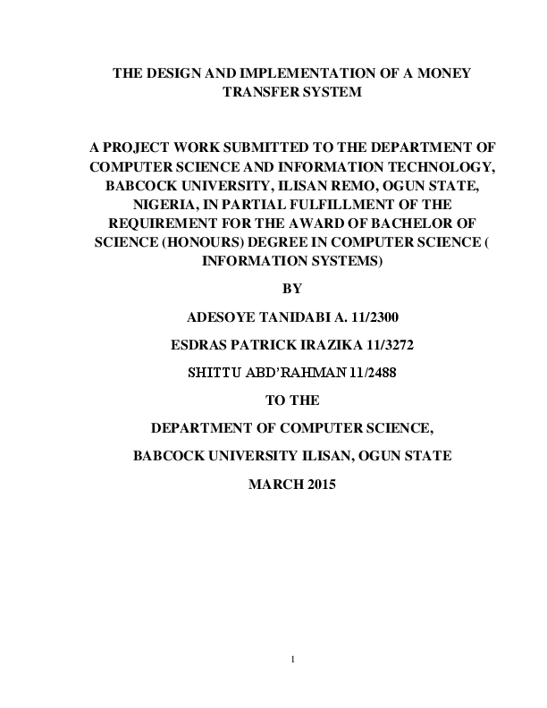 (PDF) THE DESIGN AND IMPLEMENTATION OF A MONEY TRANSFER SYSTEM