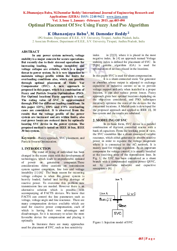 Pdf Optimal Placement Of Svc Using Fuzzy And Pso Algorithm
