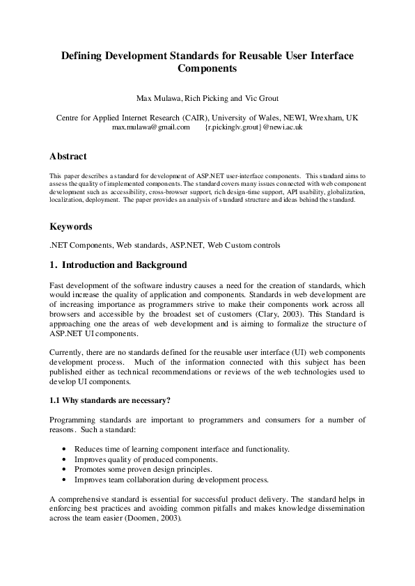 (PDF) Defining Development Standards for Reusable User Interface Components
