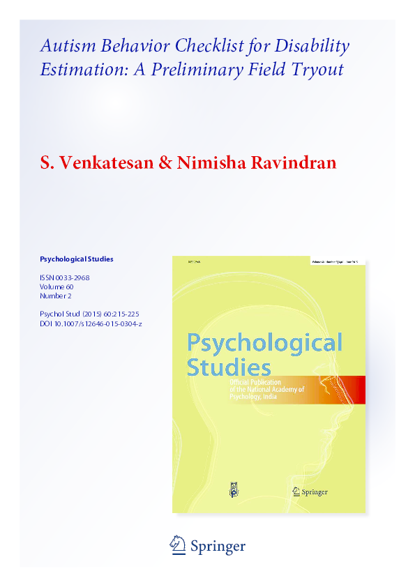 (PDF) Autism Behavior Checklist for Disability Estimation: A ...