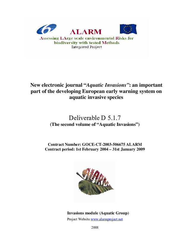 (PDF) New electronic journal "Aquatic Invasions": an important part of the developing European ...