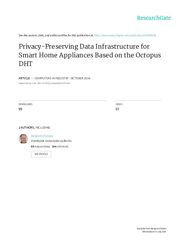 (PDF) Privacy-Preserving Data Infrastructure for Smart Home Appliances Based on the Octopus DHT