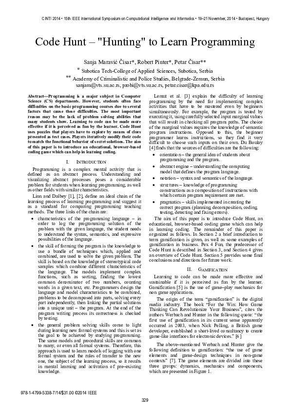 (PDF) Code Hunt – "Hunting" to Learn Programming