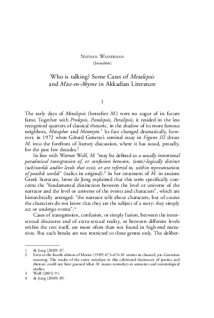 (PDF) Who is talking? Some Cases of Metalepsis and Mise-en-Abyme in ...