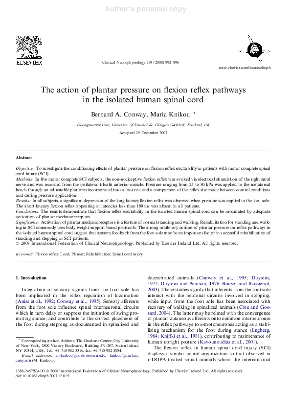 (PDF) The action of plantar pressure on flexion reflex pathways in the ...