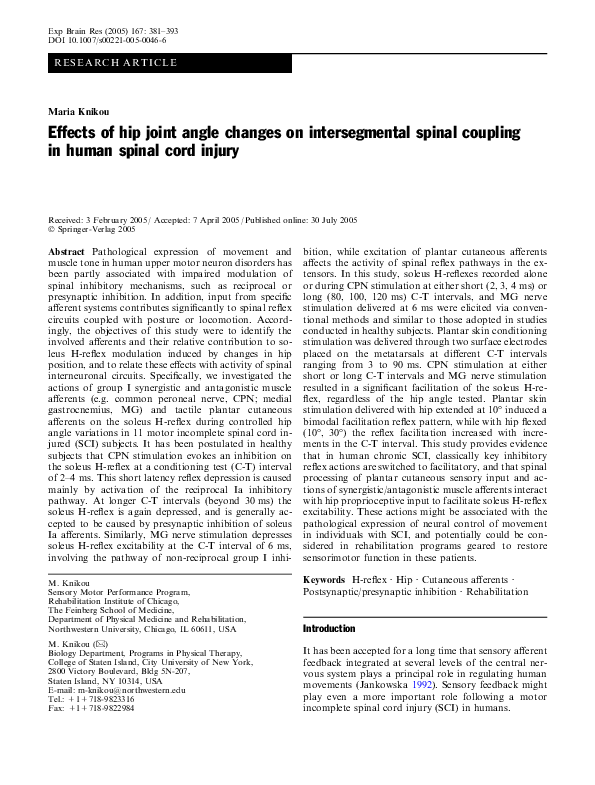(PDF) Hip Joint Angles and Spinal Coupling in SCI