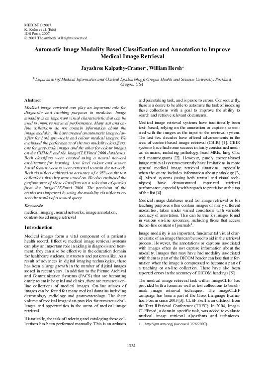 (PDF) Automatic Image Modality Based Classification and Annotation to Improve Medical Image ...