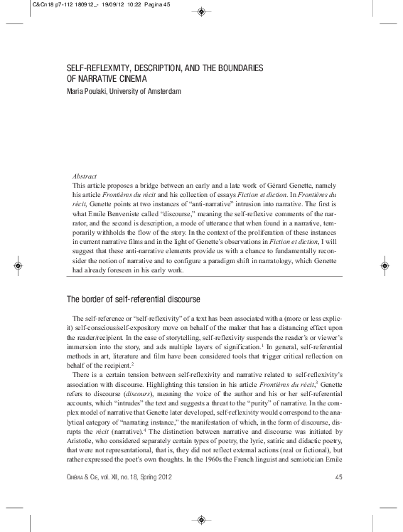 (PDF) Self-reflexivity, Description, and the Boundaries of Narrative Cinema