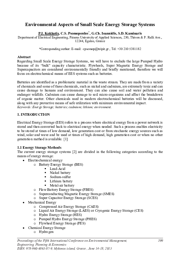 (PDF) Environmental Aspects of Small Scale Energy Storage Systems